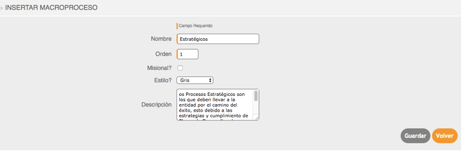 Crea los macroprocesos que hacen parte del mapa de procesos