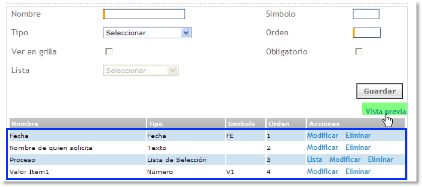 Crea el contenido de un formato tipo: Formulario