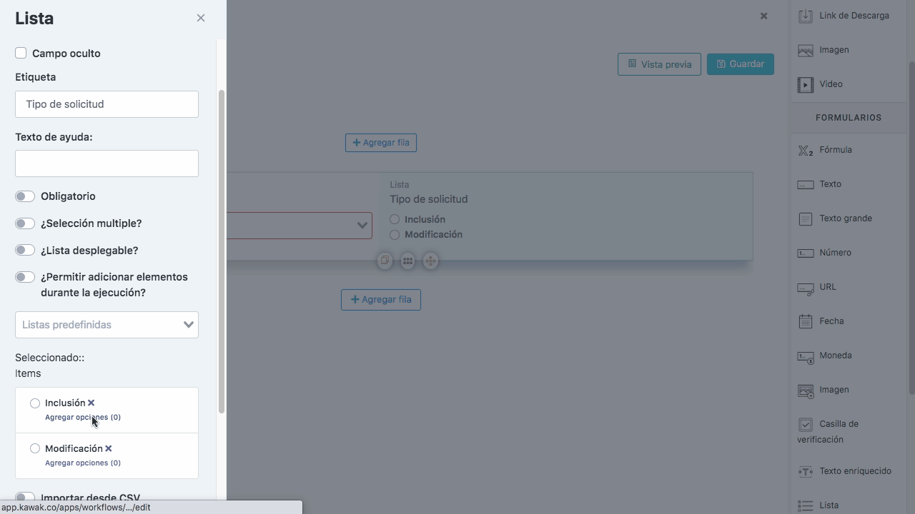 Crea un campo tipo lista para tus formularios en flow