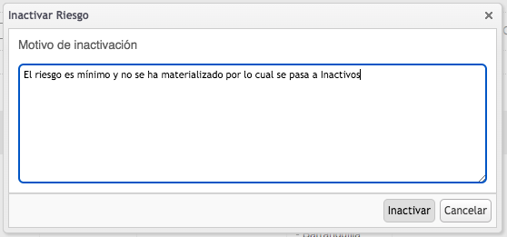 Inactiva y consulta los riesgos inactivos de la empresa